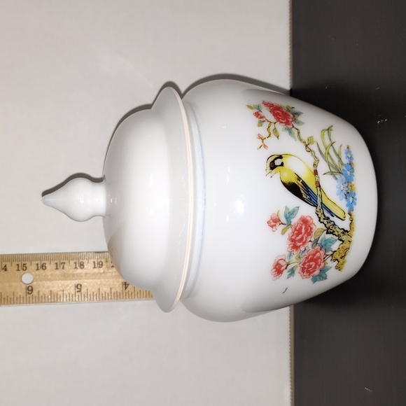 Avon | Accents | Avon Milk Glass Jar With Lid Bird And Roses Ginger Jar ...
